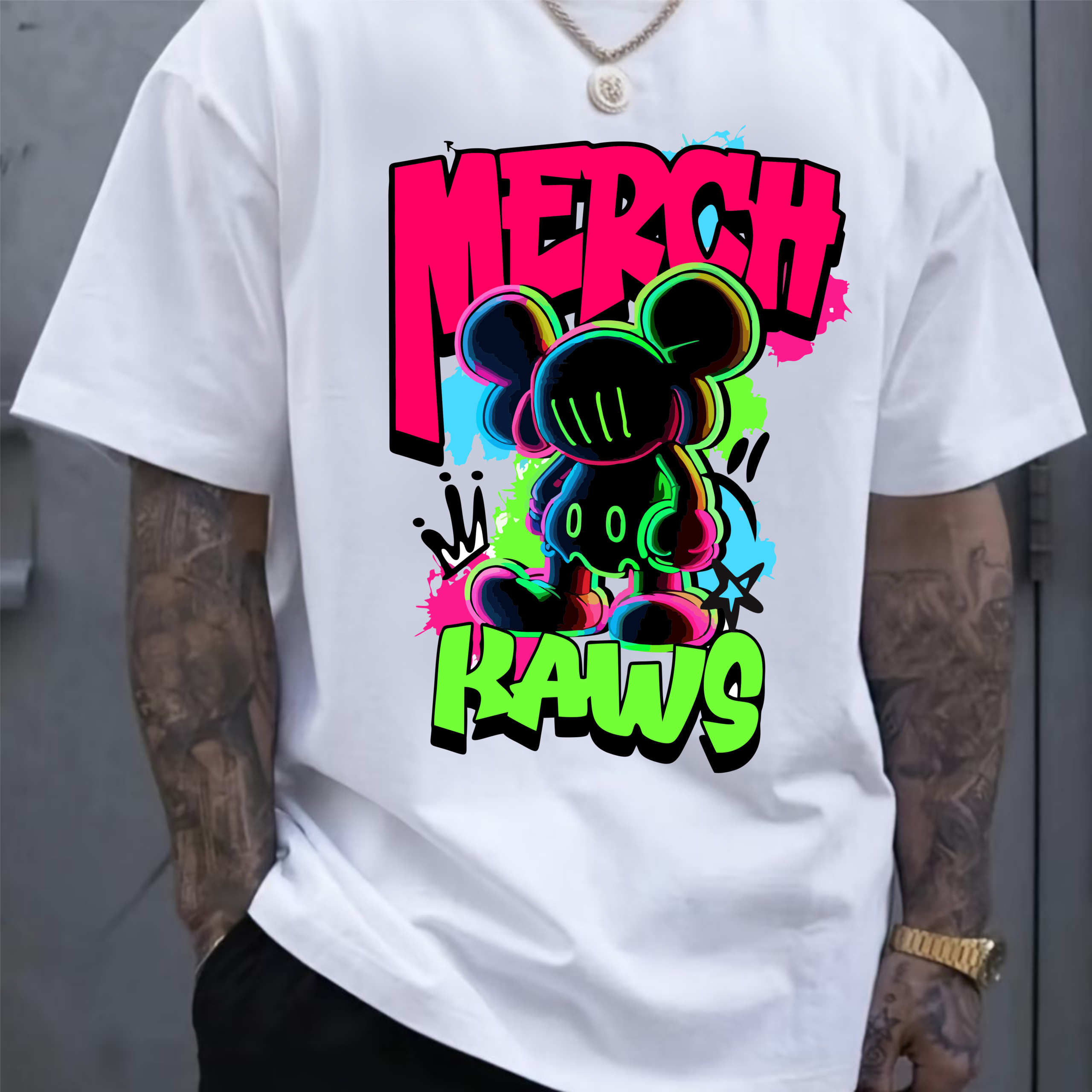 Мъжка тениска - Бяла - Merch KAWS – Изкуство и стил с DTF печат